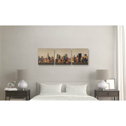 Модульная картина на холсте | Diva Kartina | Город. Нью-Йорк Манхеттен дневная панорама | 120X40 см