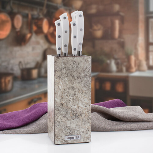 Подставка для кухонных ножей универсальная, 23х10 см, мрамор серый арт. PDN103031OA4