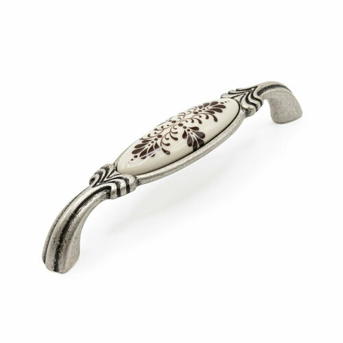 Ручка-скоба мебельная, Giusti, M78, Старое серебро / молочный фарфор, 128/150 мм, Классика, Италия