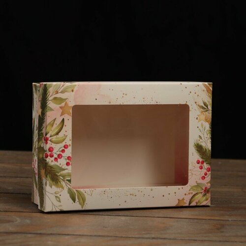 Коробка складная, крышка-дно, с окном "Коробка счастья" 21 х 15 х 7 см .5 шт.