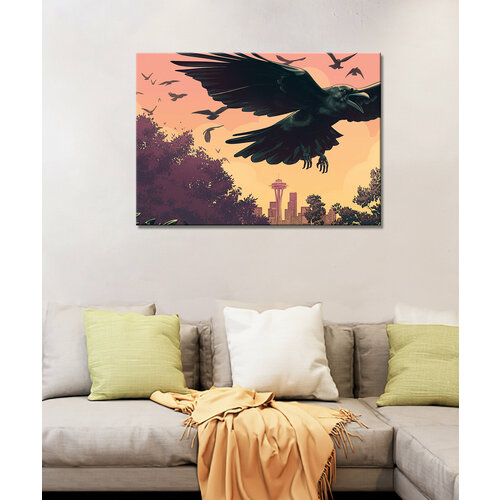 Картина -Ворон, черный ворон, ворон арт (5) 50х70