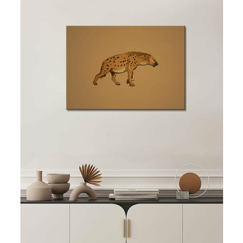 Картина - гиена арт, гиена, минимализм, гиена в пятнах, гиена на коричневом фоне (5) 50х70