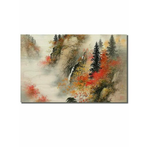 Картина интерьерная на дереве, рисунок китайская живопись - 880 Г