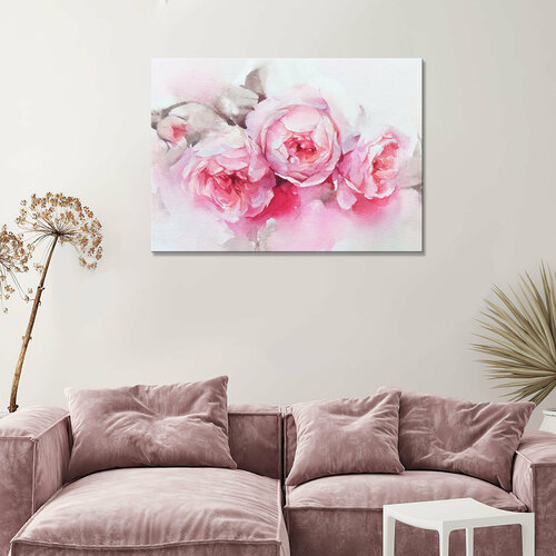 Интерьерная картина на холсте - розовые пионы акварель 50х70