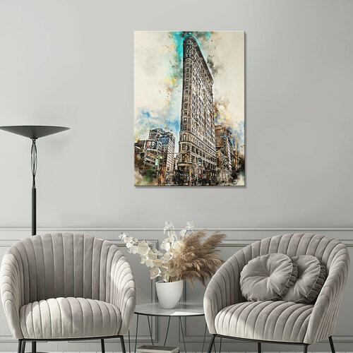 Интерьерная картина на холсте - Флэтайрон-билдинг Нью-Йорк акварель 60х80