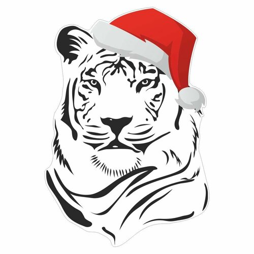 Наклейка "Тигр в новогодней шапке", 375х300х1, вид 1, Арт рэйсинг