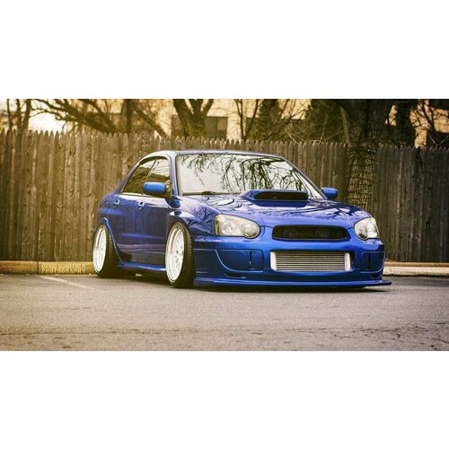 Картина на холсте 60x110 Альянс Лес "Subaru impreza wrx sti синяя" на подрамнике / интерьер/ декор