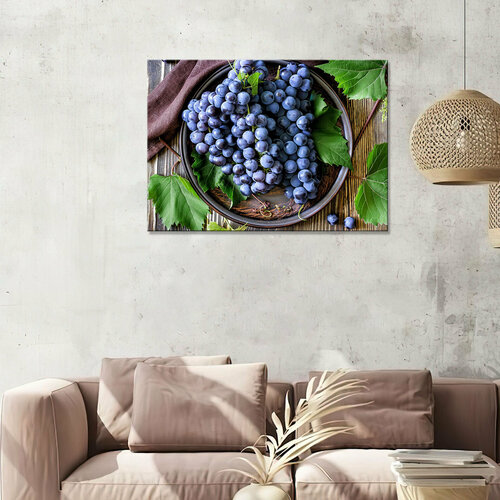 Картина/Картина на холсте для интерьера/Картина на стену/Картина для кухни/ - тарелка с чёрным виноградом 30х40