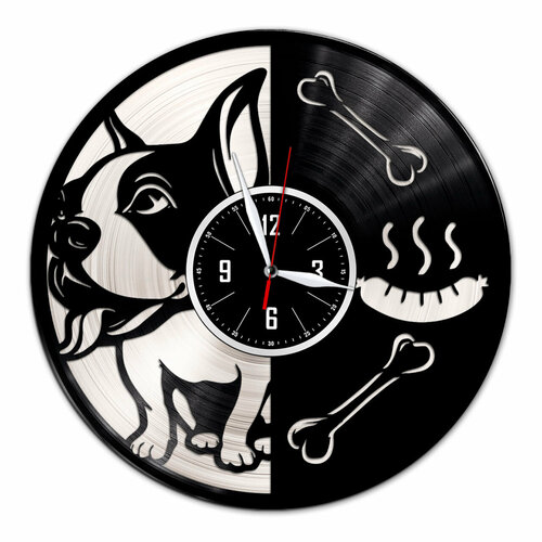 Бульдог #4 - настенные часы из виниловой пластинки (с серебряной подложкой)