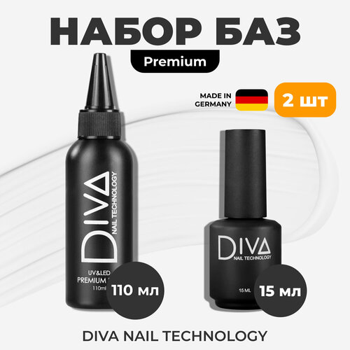 База для наращивания Diva Nail Technology основа для ногтей прозрачная набор 15 мл, 110 мл