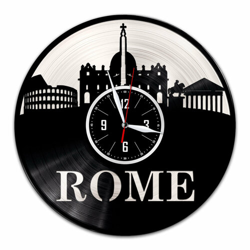 Рим - настенные часы из виниловой пластинки (с серебряной подложкой)