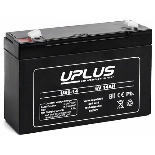 Аккумулятор для ИБП и прочего электрооборудования UPLUS US-General Purpose US6-14 6V 14 А/ч (151x51x100) AGM