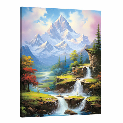 Интерьерная картина 50х70 "Горы и водопад: естественное великолепие"