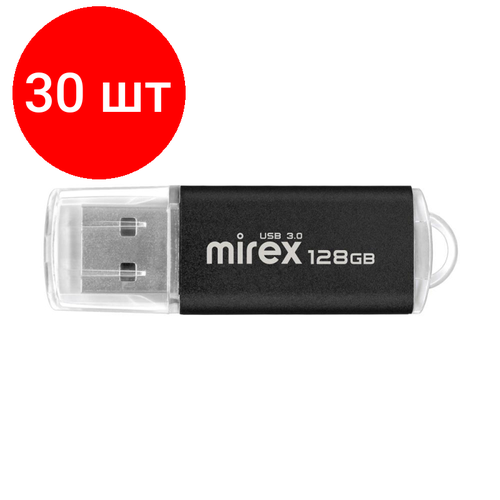 Комплект 30 штук, Флеш-память Mirex USB 3.0 UNIT BLACK 128Gb (13600-FM3UB128 )