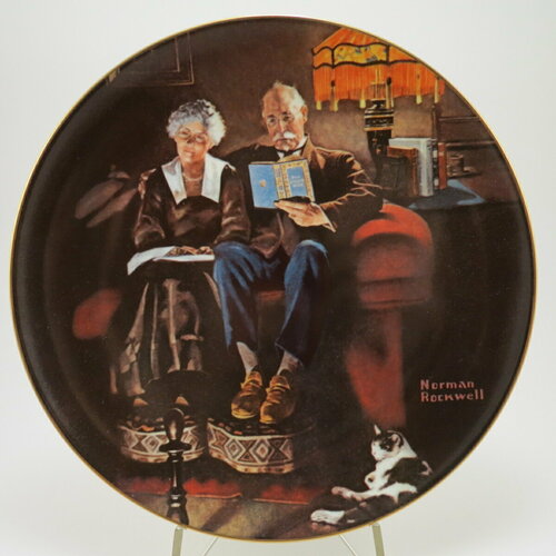 Тарелка "Светлая компания: Отдых Вечером". Фарфор, деколь. США, Edwin M.Knowles, Норман Роквелл, 1983