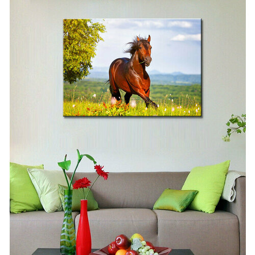 Картина на холсте для интерьера на стену - Красивая лошадь, природа, конь, скакун 60х80