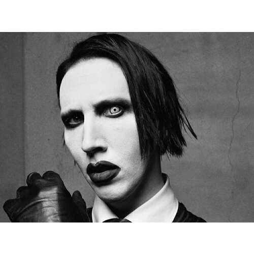 Плакат, постер на холсте Marilyn Manson/Мэрилин Мэнсон/черно-белый. Размер 30 х 42 см