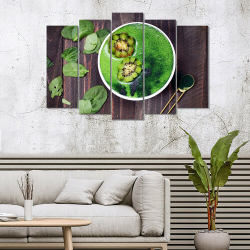 Модульная картина/Модульная картина на холсте/Модульная картина в подарок/ Kiwi Spinach Smoothie/Смузи киви-шпинат 150х100
