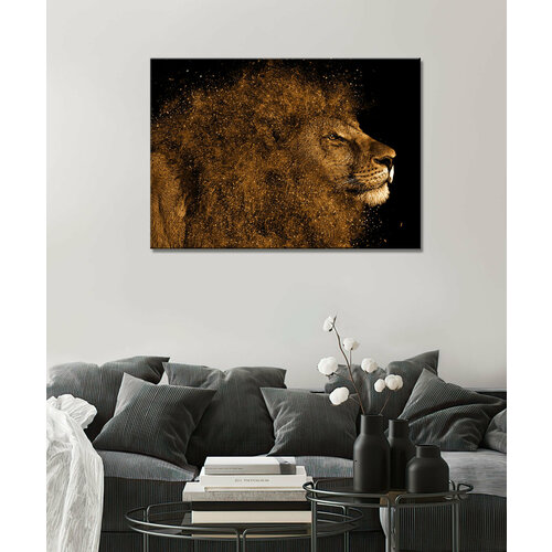 Картина - Лев, лев царь зверей, морда льва, лев в профиль, гордый лев (55) 40х60