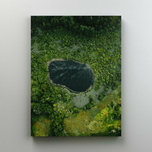 Интерьерная картина на холсте "Озеро в лесу" пейзаж, размер 22x30 см