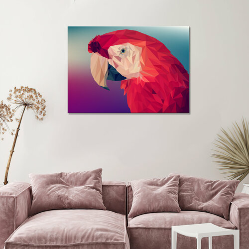 Интерьерная картина на холсте - Красный попугай геометрический арт 20х30