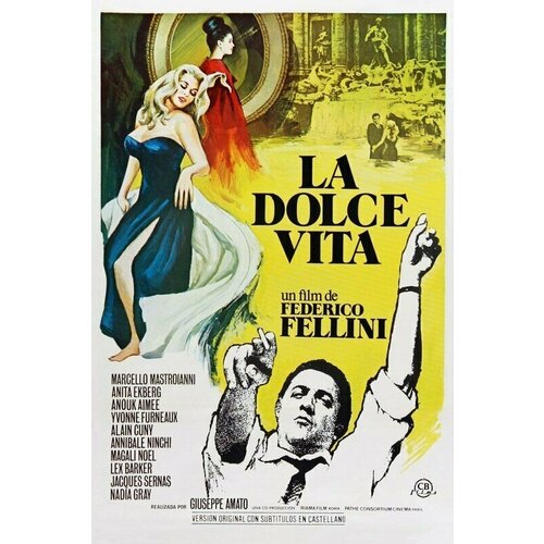 Плакат, постер на холсте Сладкая жизнь (La dolce vita), Федерико Феллини. Размер 30 х 42 см