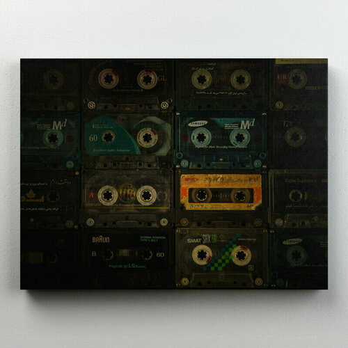 Интерьерная картина на холсте "Винтажные музыкальные кассеты", размер 30x22 см