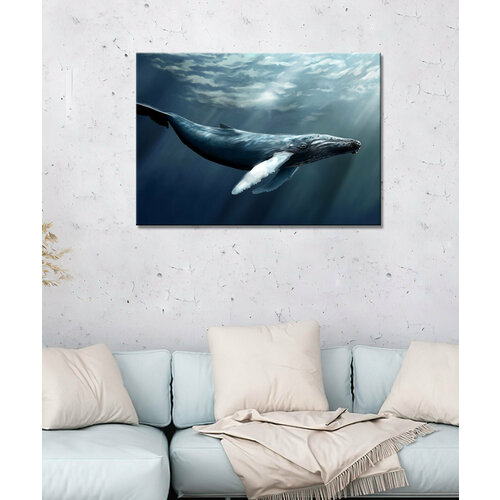 Картина - кит, синий кит, кит в океане, огромный кит, кит в воде (36) 40х60