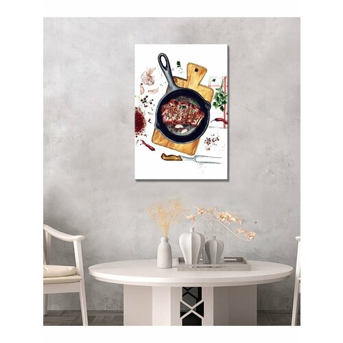 Картина на холсте с подрамником мясо на сковородке рисунок 40х60