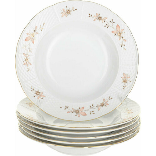 Набор тарелок глубоких Thun "Menuet" декор "Золотые ветки, отводка золото" 23 см, 6 шт