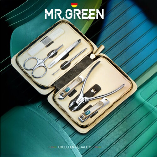 MR.GREEN Маникюрный набор 7 в 1 , из нержавеющей стали в кожаном футляре Черный/серый
