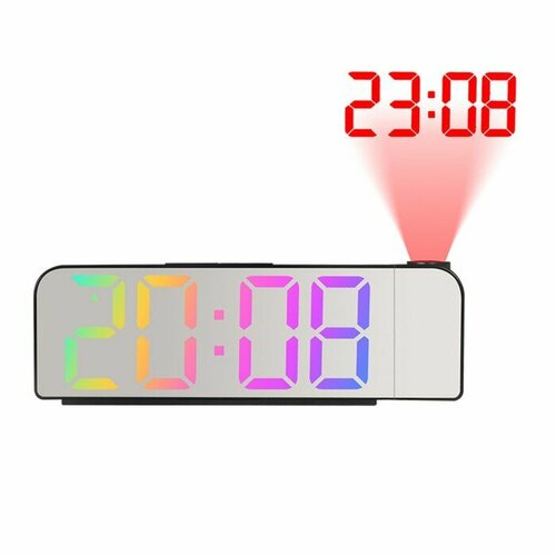 Часы настольные электронные с проекцией: будильник, термометр, календарь, 19.6 х 6.5 см 9754990