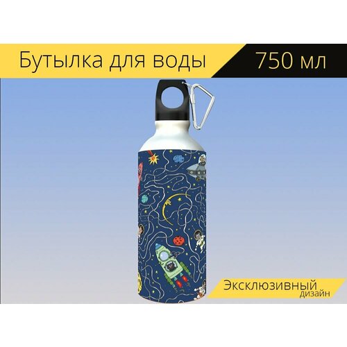 Бутылка фляга для воды "Кот, космос, космонавт" 750 мл. с карабином и принтом