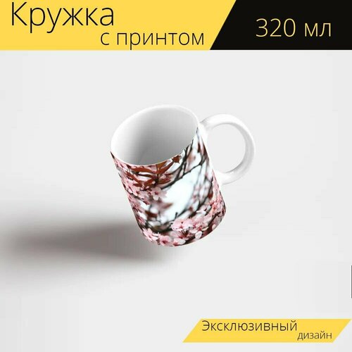 Кружка с рисунком, принтом "Японская сакура, цветы, дерево" 320 мл.