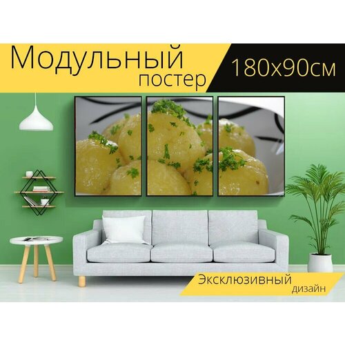 Модульный постер "Пельмени, тюрингские пельмени, еда" 180 x 90 см. для интерьера