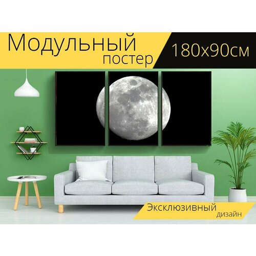 Модульный постер "Луна, пространство, небо" 180 x 90 см. для интерьера