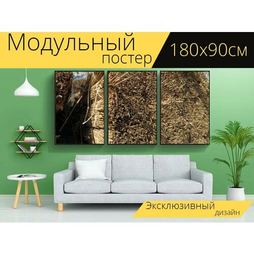 Модульный постер "Тростник, трава, рубероид" 180 x 90 см. для интерьера