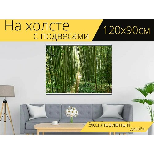 Картина на холсте "Бамбук, сад, японский сад" с подвесами 120х90 см. для интерьера