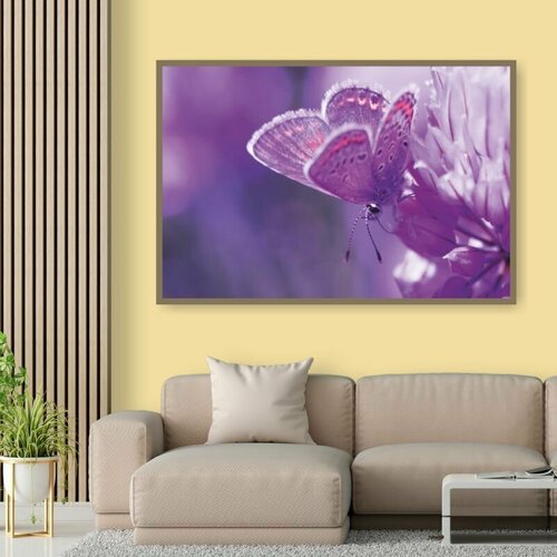 Постер для интерьера Фиолетовые Цветы Фиолетовая Бабочка 70х50 см в тубусе ПолиЦентр