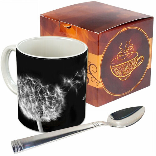 Кружка с ложкой в подарочной коробке "Удачи твоим мечтам", классическая, для чая и кофе, керамика, 330 мл