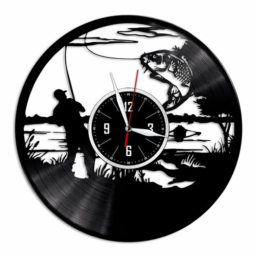Рыбалка - настенные часы из виниловой пластинки
