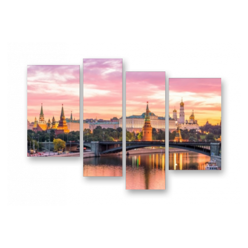Модульная картина на стекле | Diva Kartina | Город. Москва Вид на Кремль | 140X100 см