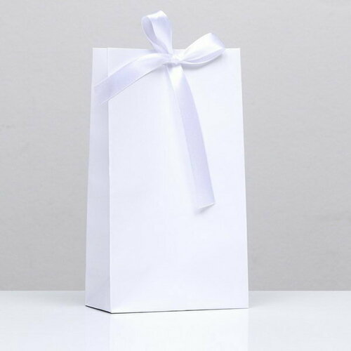 Пакет подарочный с лентой "Белый", 13 x 23 x 7 см