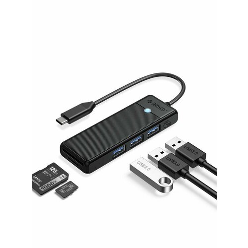 Концентратор ORICO USB-C с 3x USB-A, слотом для SD и Micro SD черный (ORICO-PAPW3AT-C3-015-BK-EP)