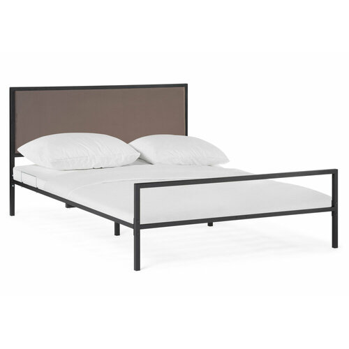 Кровать двуспальная металлическая KAPIOVI OGERT 160, черная, коричневое изголовье