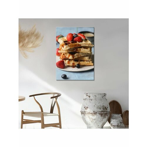 Картина на холсте с подрамником Вафли с ягодами и мёдом 20х30
