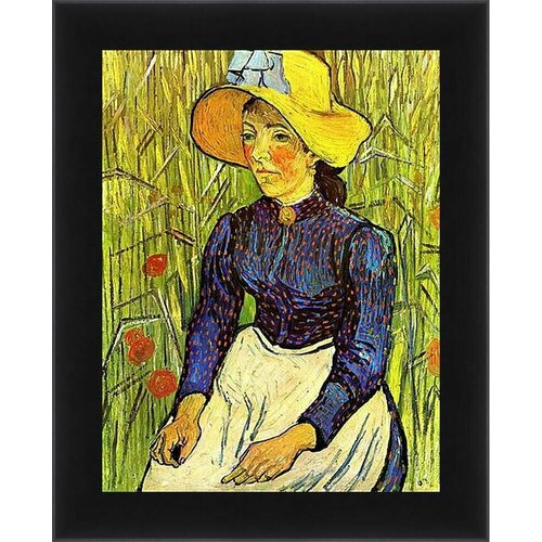 Плакат, постер на бумаге Young Peasant Woman with Straw Hat Sitting in the Wheat. Винсент Ван Гог. Размер 21 на 30 см