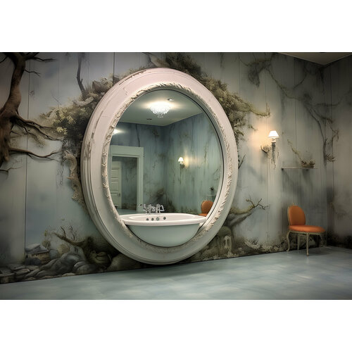 Постер - "Зеркало в ванной комнате"на холсте / А4 / в тубусе без рамы