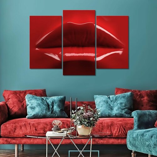 Модульная картина на холсте/ Красный глянцевые губы/Red glossy lips 120х80