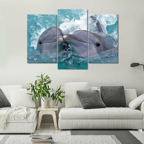 Модульная картина/Модульная картина на холсте/Модульная картина в подарок/милая пара дельфинов-cute pair of dolphins 120х80
